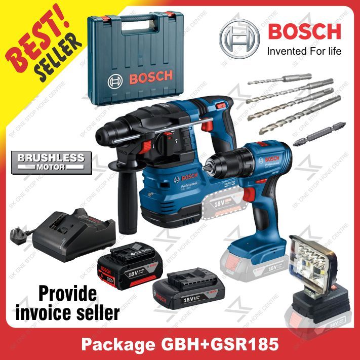 BOSCH GBH 185-Li PROFESSIONAL BRUSHLESS CORDLESS ROTARY HAMMER + GSR ...