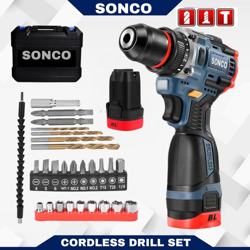 SONCO 18V Brushless Hammer Cordless Impact Drill Cordless Hammer Drill ...