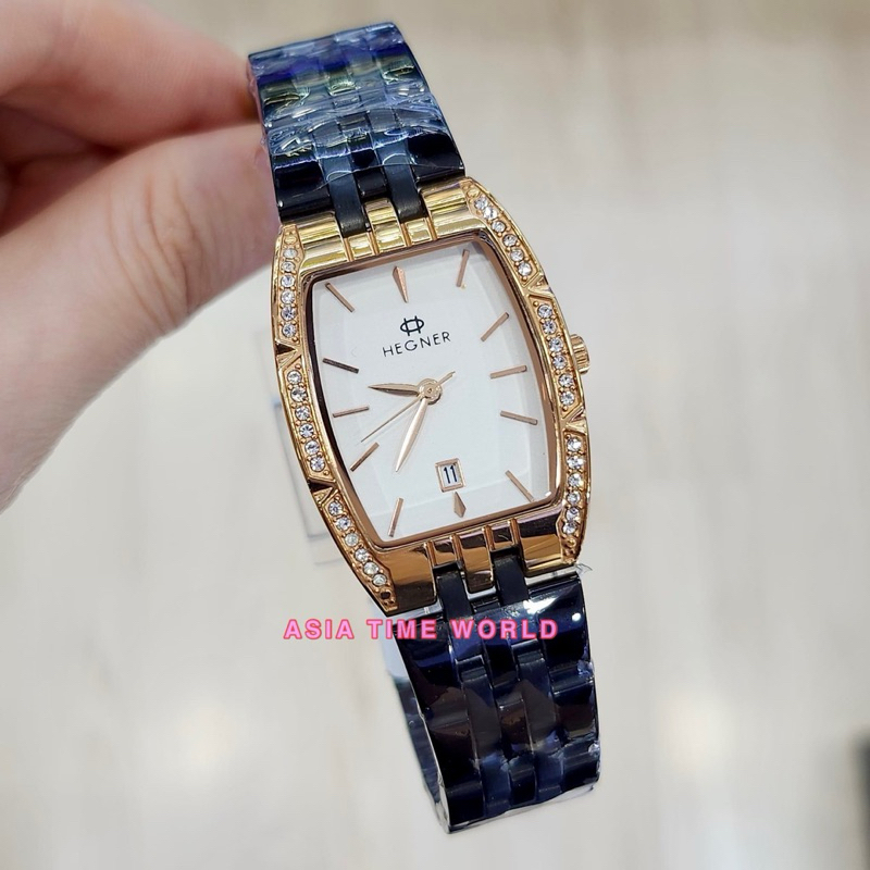 [Original] Hegner 8-43423LBR Rectangular Women Watch with White dial ...