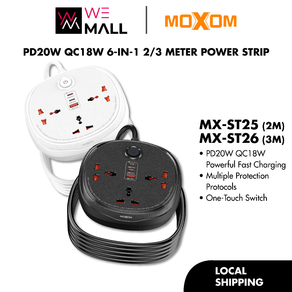 MOXOM PD20W QC18W 6IN1 2 /3 METER POWER STRIP MX-ST25 MX-ST26 | Shopee ...