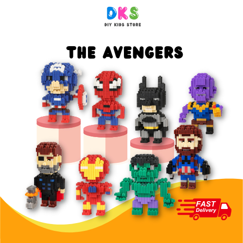【AVENGERS】Mini Building Block Marvel Hero Batman Spiderman Cute Cartoon ...