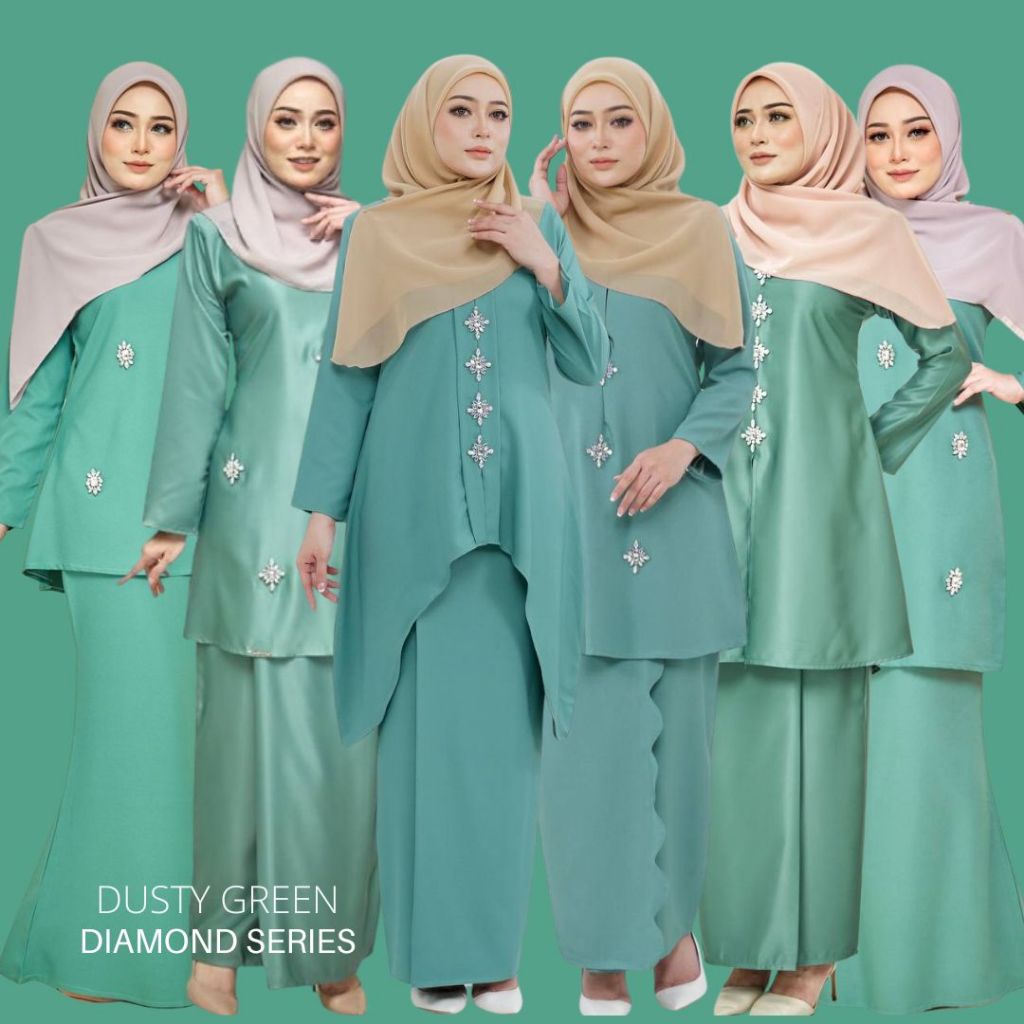 [dusty green] plain basic diamond series kurung moden riau scallop ...
