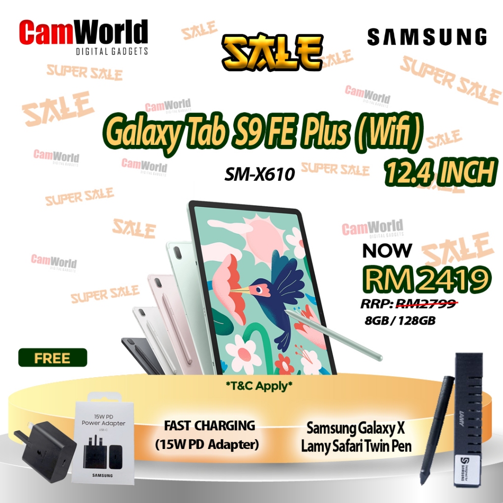 Galaxy Tab S9 FE + / FE Plus Wifi ( SM-X610 ) ( 8GB + 128GB ) With 15W ( SAMSUNG MALAYSIA ...
