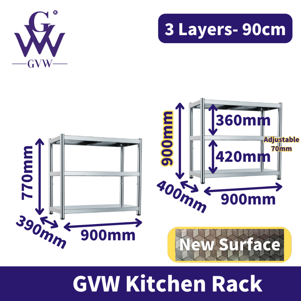 HOMEBY Stainless Steel Kitchen Storage Rack Shelf / Rak Dapur / Rak ...