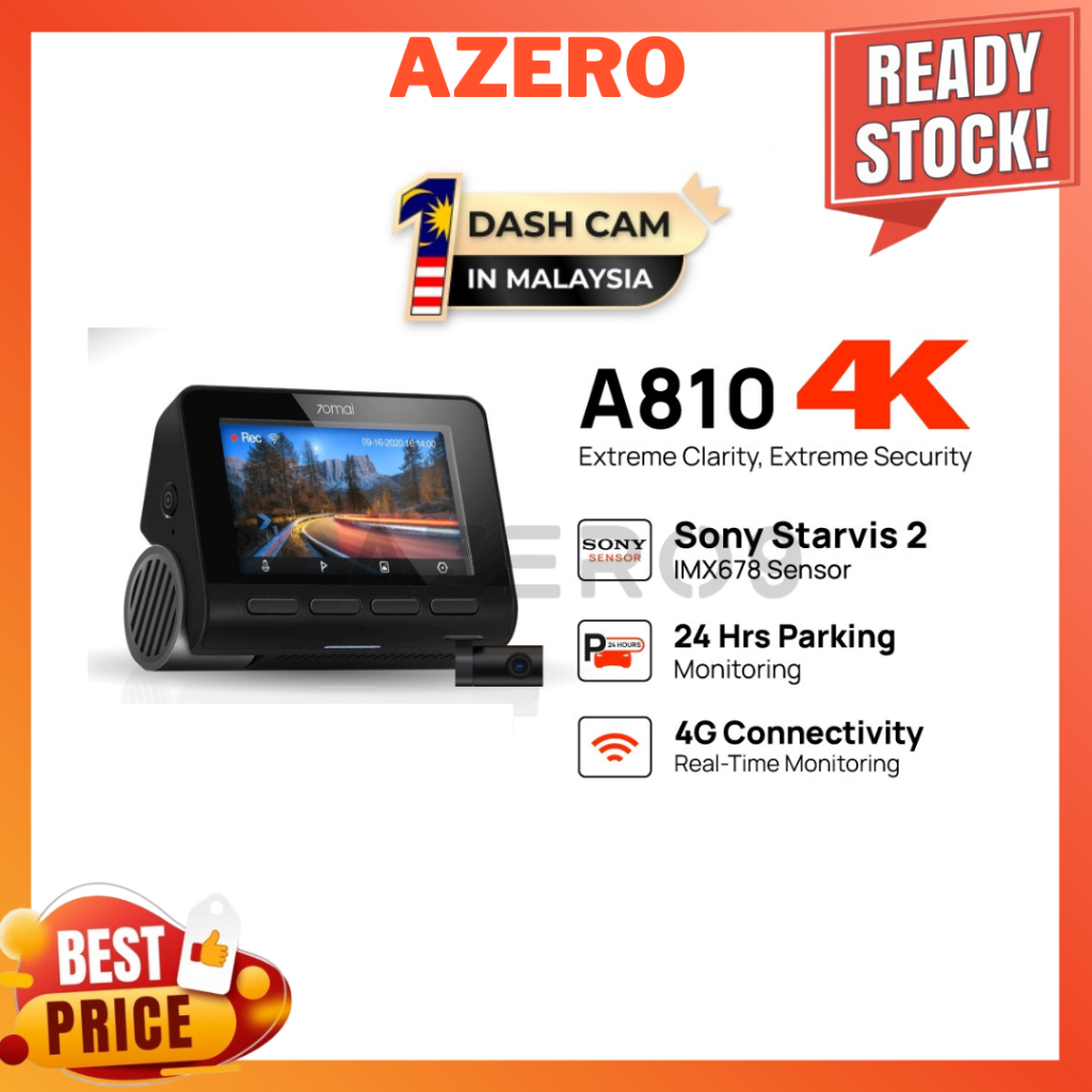 70MAI A810 4K DashCam Car Recorder Dual Vision with GPS ADAS | Shopee Malaysia