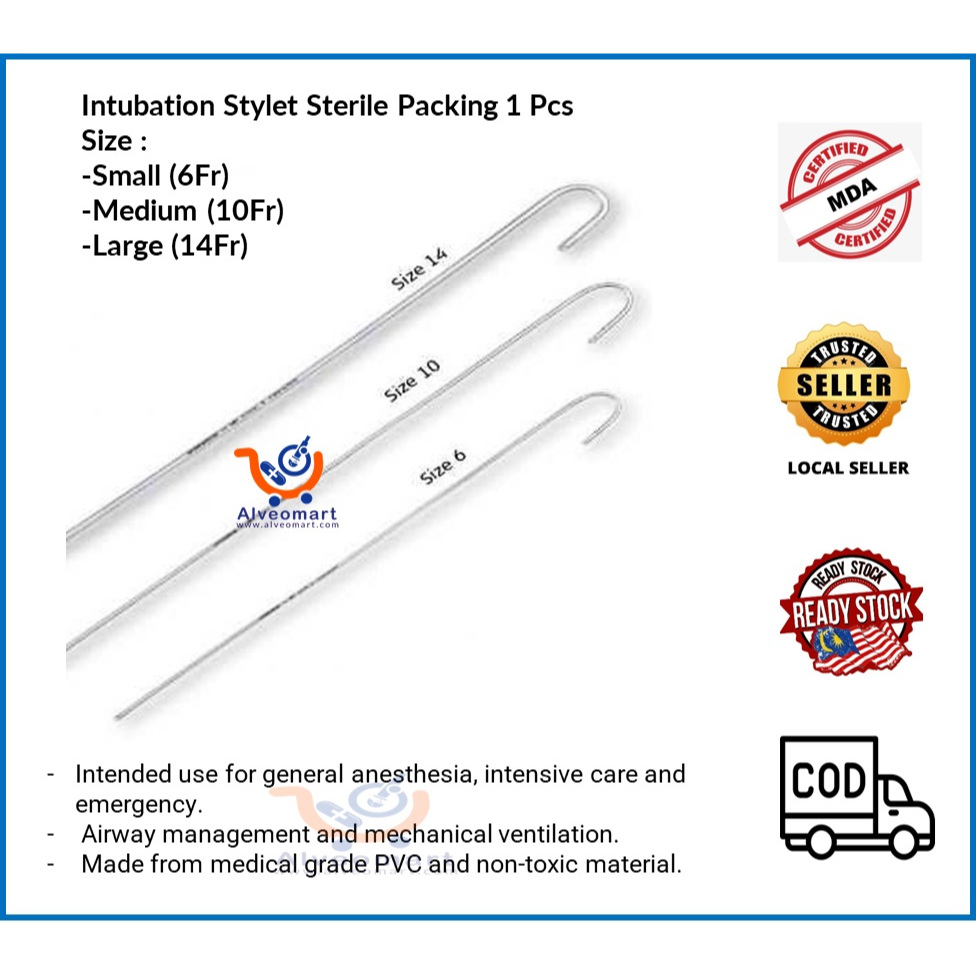 Intubation Stylet Sterile Packing Size Small (6Fr), Medium (10Fr ...