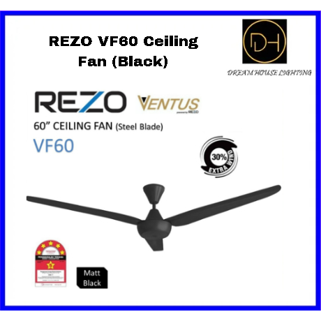 REZO Ventus VF60 Ceiling Fan 3 blade Black / Kipas Siling Kipas Syiling ...