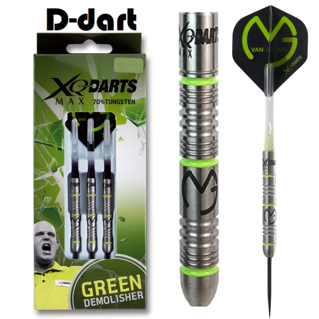 XQ MAX STEEL TIP DARTS - 21G GREEN DEMOLISHER MVG 70% TUNGSTEN DART SET ...