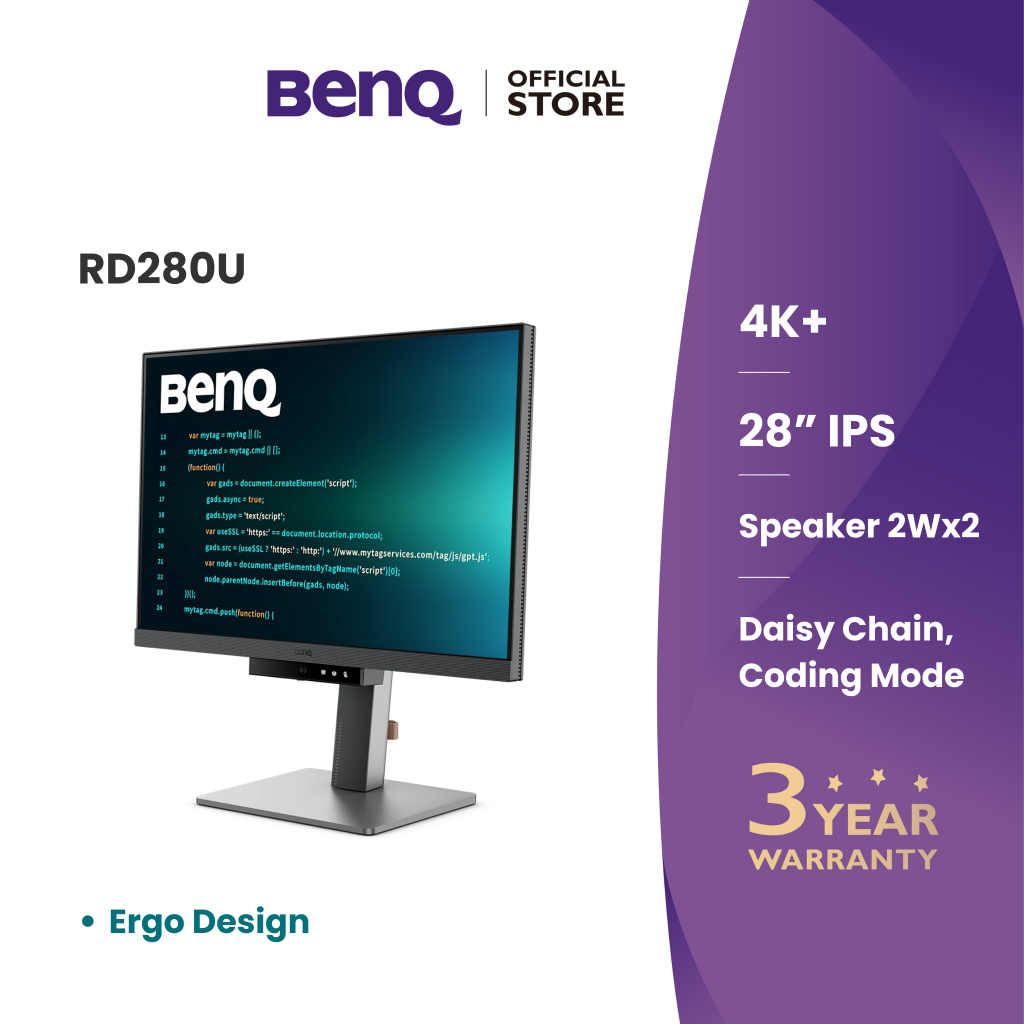 [NEW] BenQ RD280U Programming Monitor｜28” 4K+｜Coding Modes｜ USB Type-C ...