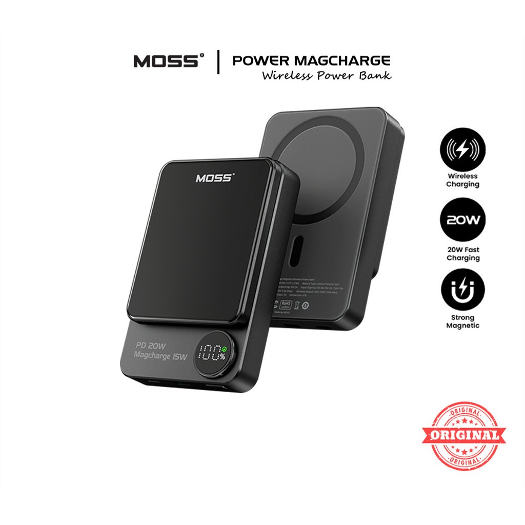 MOSS Power Magcharge 10000mAh Magnetic Wireless Powerbank with 20W PD ...