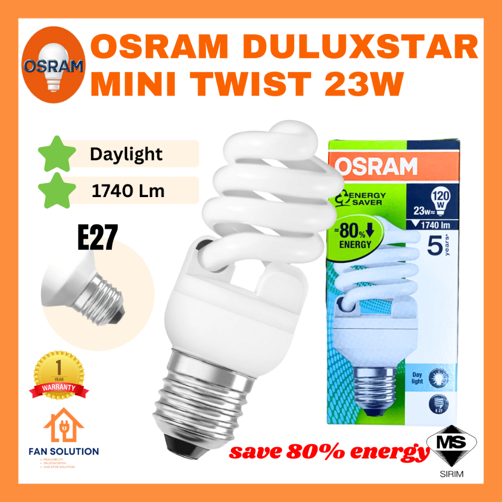 OSRAM DULUXSTAR SPIRAL MINI TWIST 23W BULB E27 DAYLIGHT 6500K (SIRIM ...