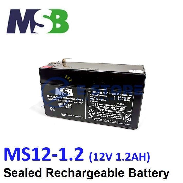MSB 12V 1.2AH Rechargeable Sealed Lead Battery (MS12-1.2) | Shopee Malaysia