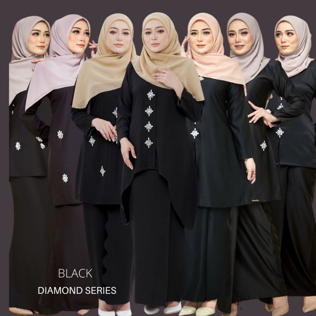 [black] plain basic diamond series kurung moden riau scallop/kebaya ...