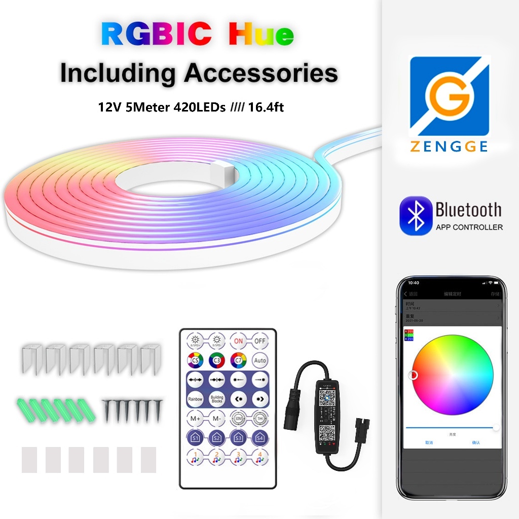 5M/10M Tuya RGBIC App+Remote Neon Rope Lights LED Neon Rope Light with ...