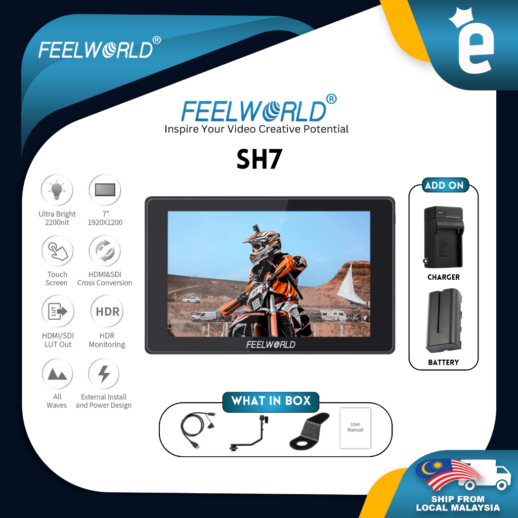 FEELWORLD SH7 7-inch Ultra Bright 2200nit On-camera Monitor SDI HDMI ...