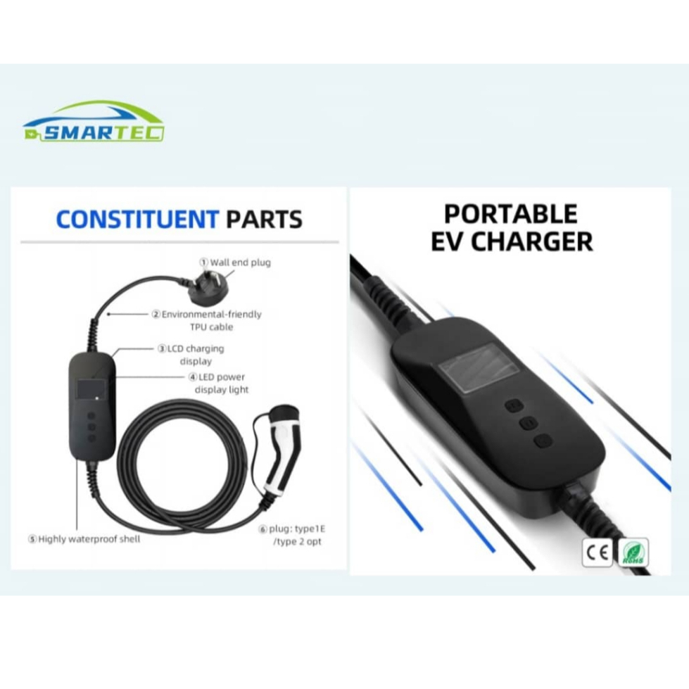 Smartec Car Charger Type 2 Portable Charger Color LED Screen 16A 13A ...