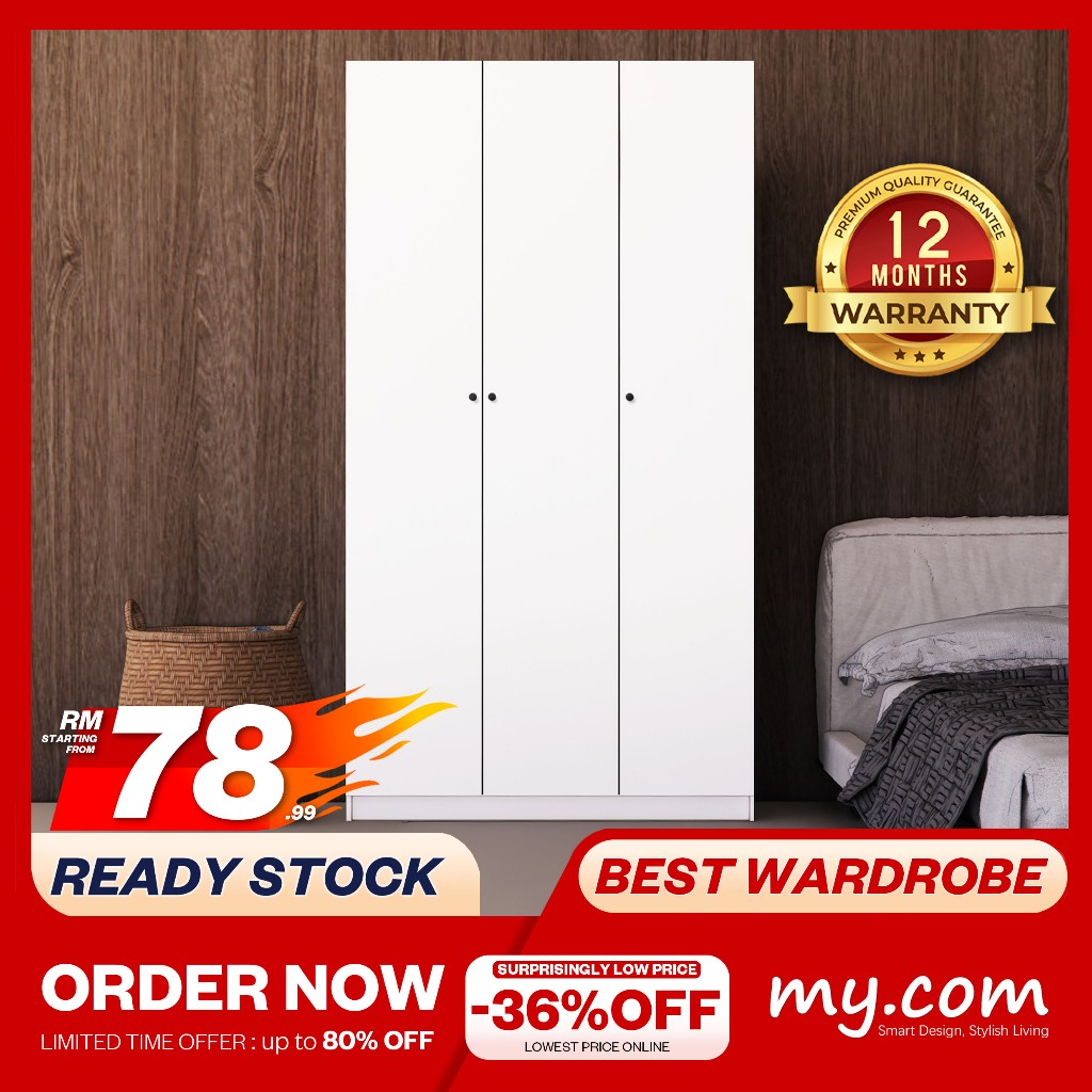 [XL SIZE] Almari Baju/3 Door Wardrobe my-com/Almari Pakaian/Wood ...