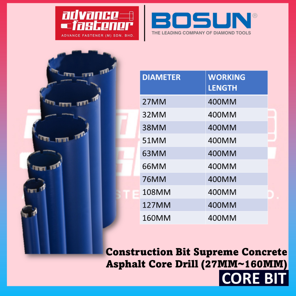 BOSUN Construction Bit Supreme Concrete Asphalt Core Drill Bit ( 27MM ...