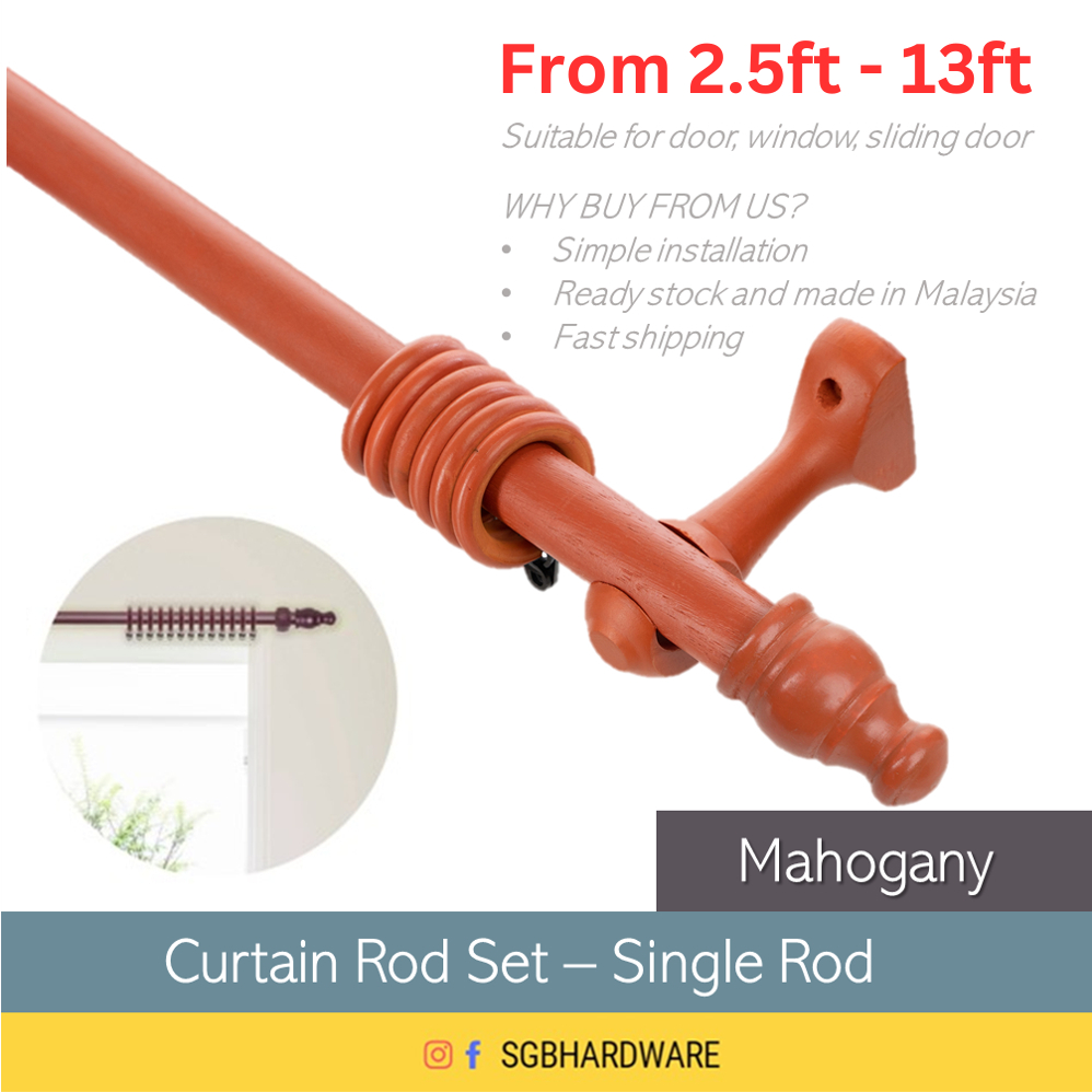 ARA Curtain Rod Set(No Rings/With Rings)- Batang Langsir/Wooden Rod ...