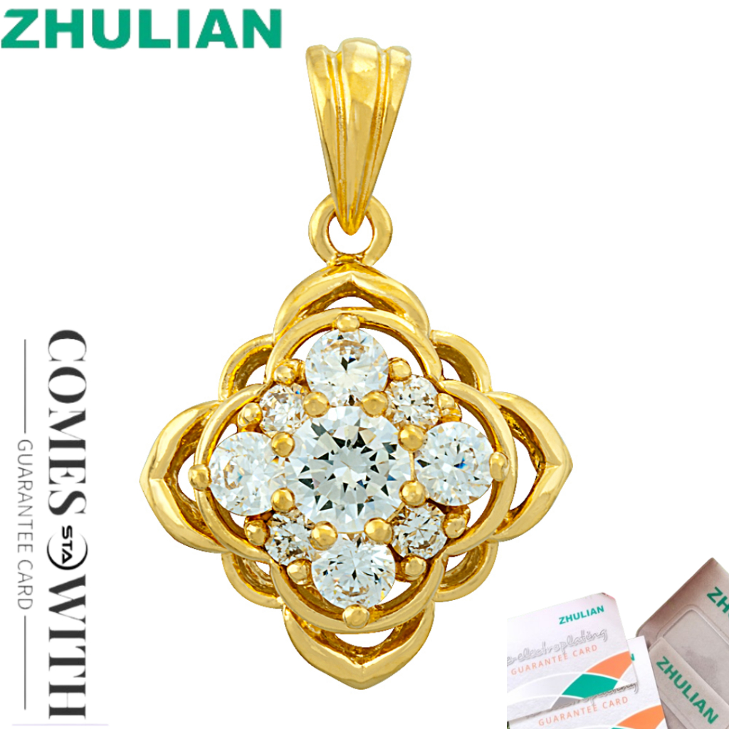 🛍️ ( ZHULIAN GOLD PLATED ) CZ Square Spring Flower Loket Bersalut Emas ...