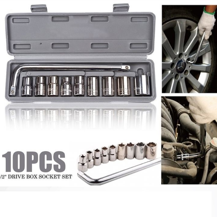 MKR 10pcs 1/2" 8MM - 24MM L Type Spanner Box Socket Set Box Set spanar ...