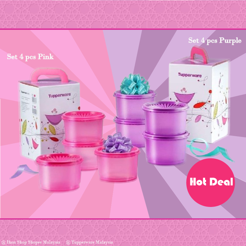 Mini deco canister tupperware 600ml Purple / Pink set (4pcs) | Shopee ...
