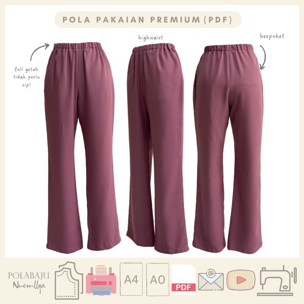 PRINTABLE SEWING PATTERN (PDF) : JOM JAHIT SELUAR STRAIGHT CUT (Anda ...
