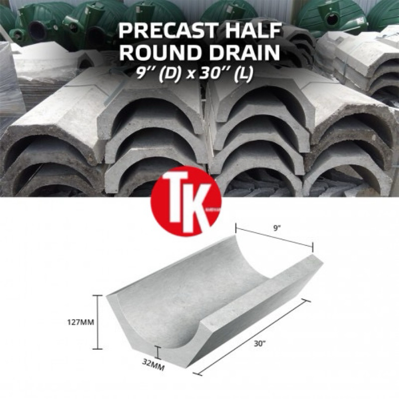 [MELAKA ONLY] Half Round Concrete Drain 9" Longkang Simen Garden ...