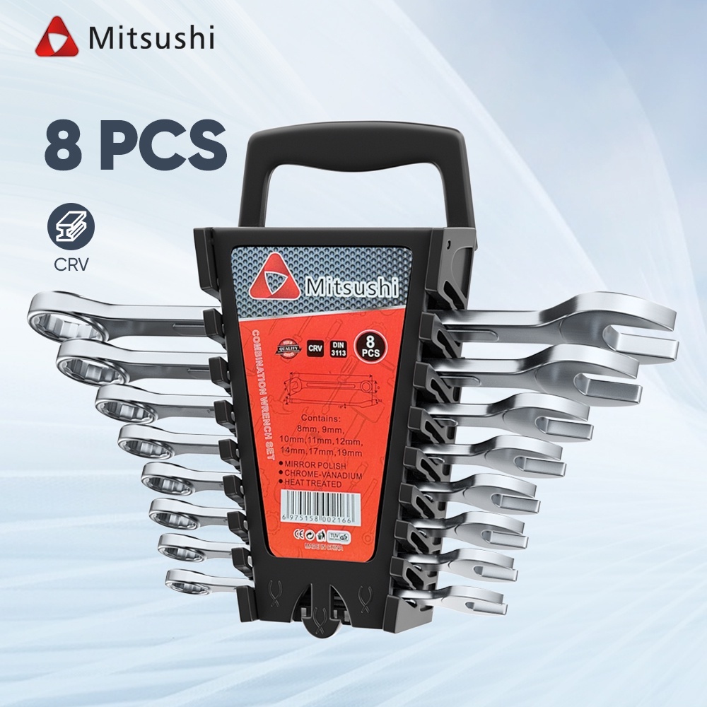 Mitsushi 8PCS Ratchet Wrench Set 8mm-19mm Heavy Duty Combination Spanar ...