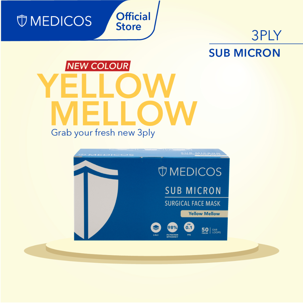 Medicos 3ply Sub Micron Surgical Face Mask - Yellow Mellow (1 Box ...