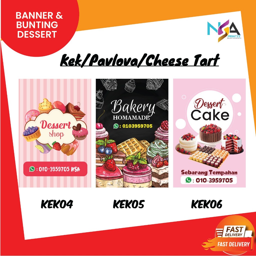 Banner atau Bunting Dessert / Kek / Slice Cake / Cheese Tart / Bakery ...