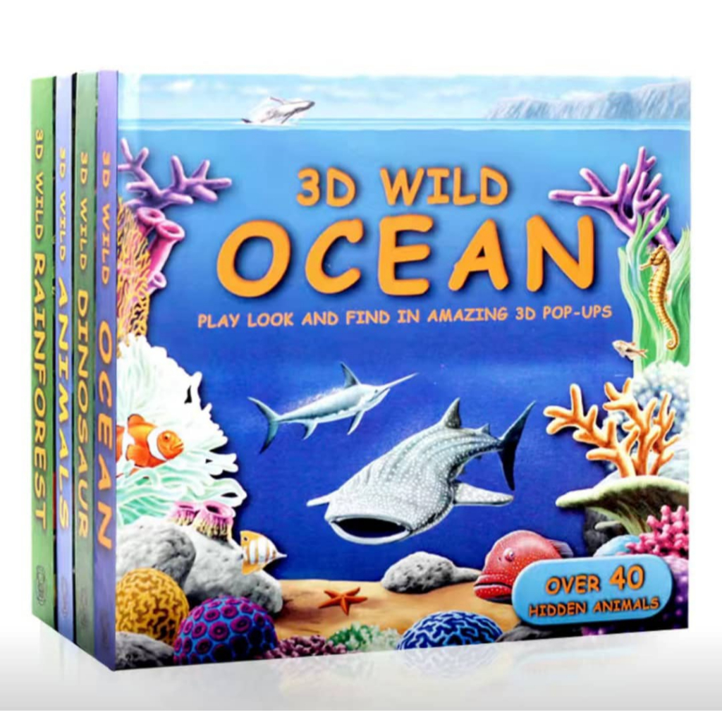 (4 Books ) 3D Pop Up Books (Ocean, Animals, Rain Forest, Dinasours ...