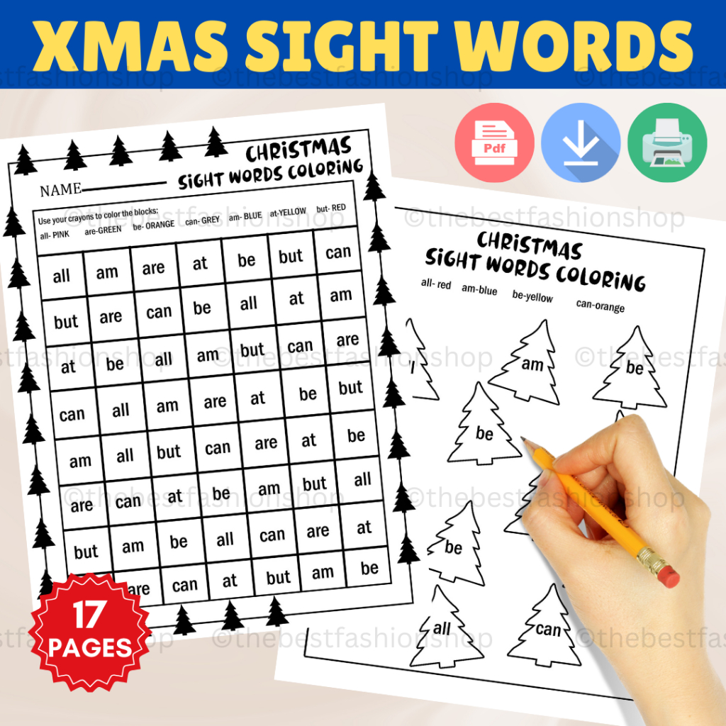 A028 [Softcopy PDF] 17 Christmas Sight Words Coloring Worksheet ...