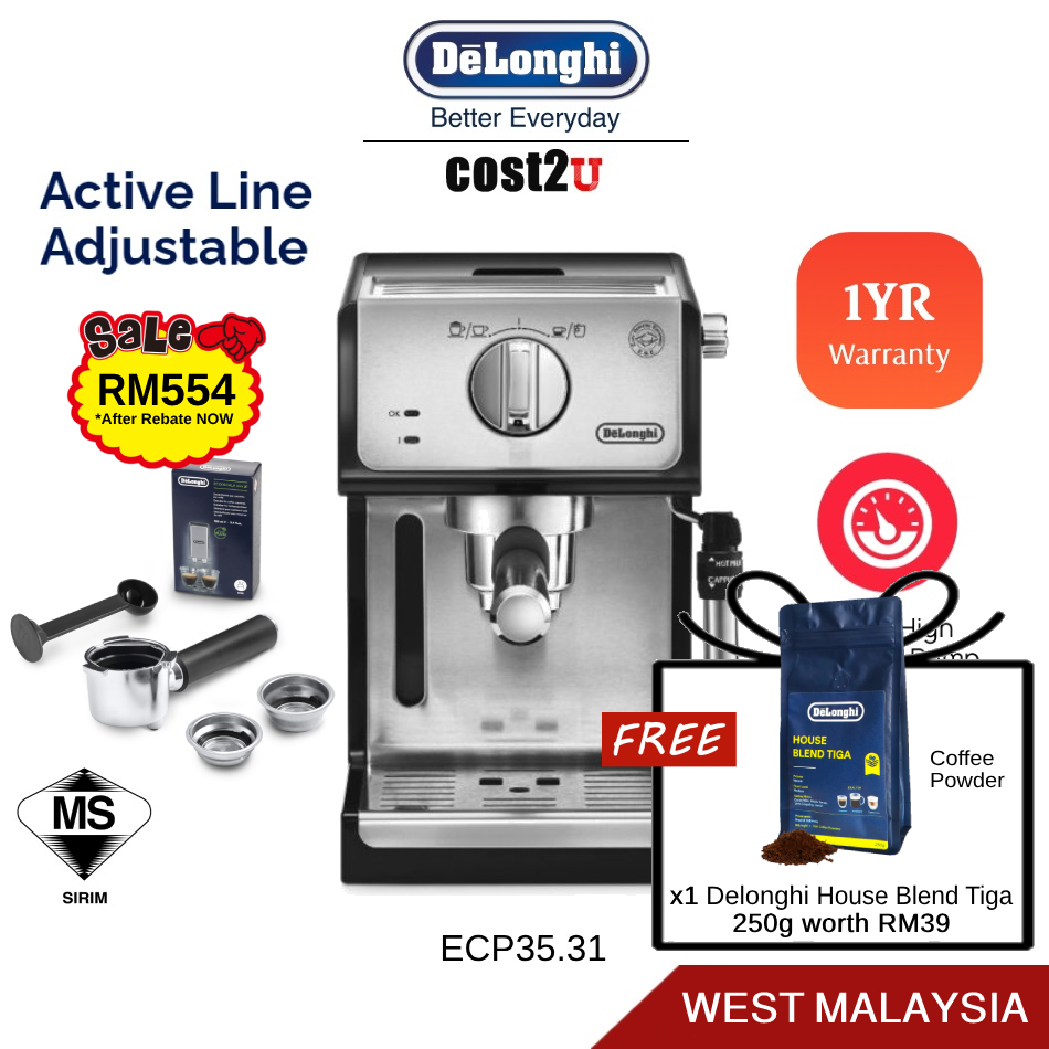 Delonghi Active Line Adjustable Pump Coffee Machine | ECP35.31 Espresso ...