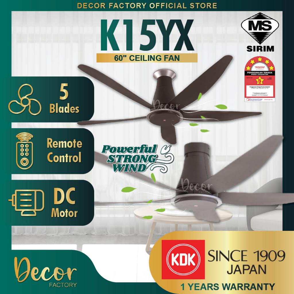 KDK K15YX-QBR K15YX-RBR 60" 5 Blades with 9 Speed DC Motor Remote ...