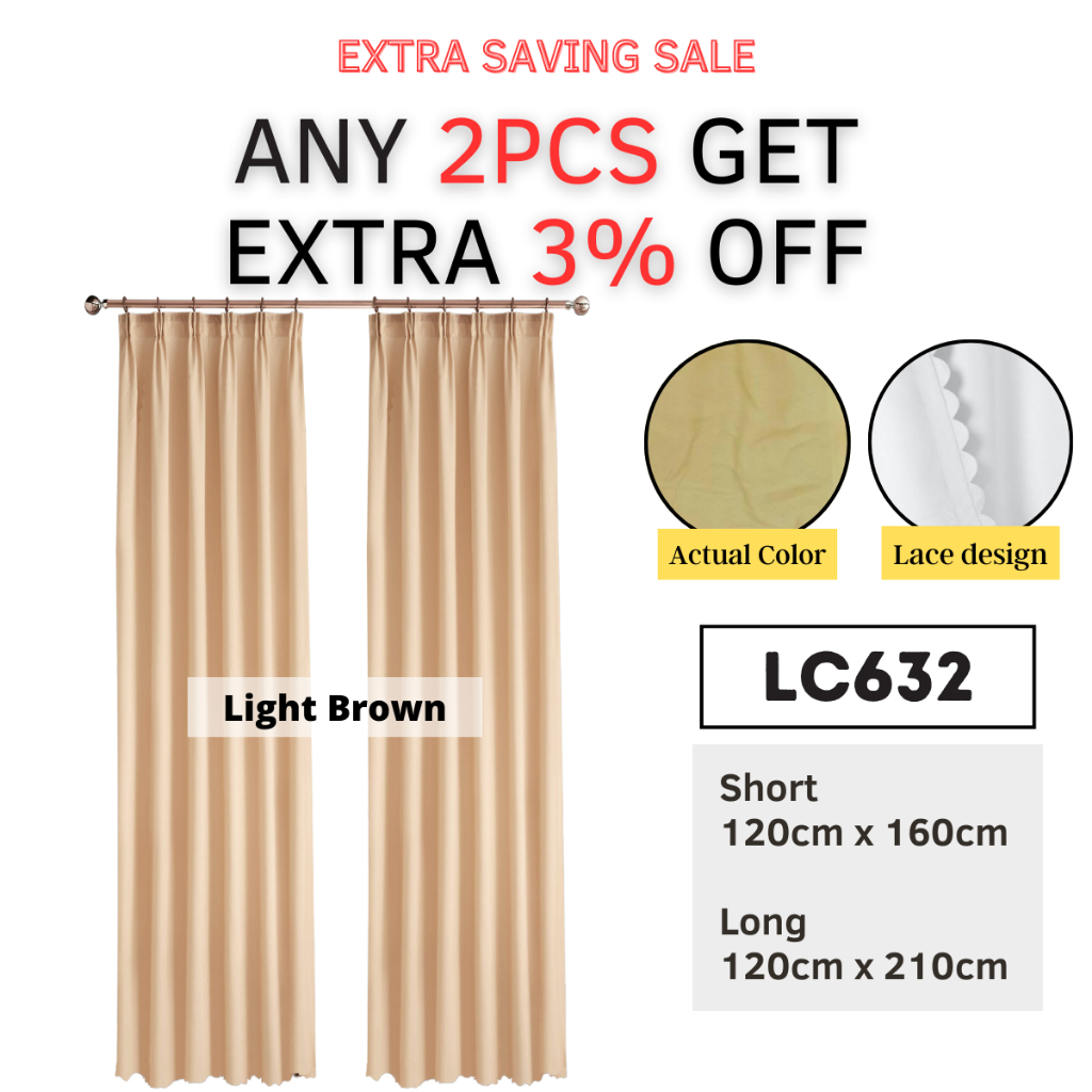 Plain Curtain Langsir Tingkap Pintu Bilik Dapur Sliding Door Murah Hook ...