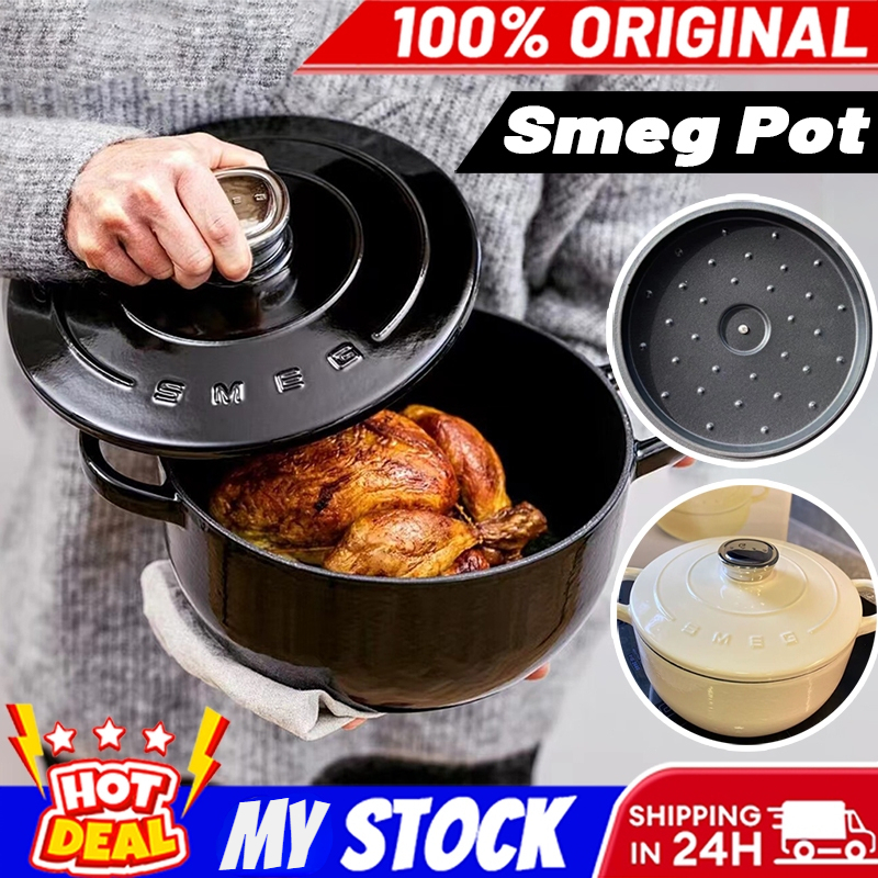 SMEG Original Enamel Pot 24CM Soup Pot Seafood Pot Double Ear Cast Iron ...
