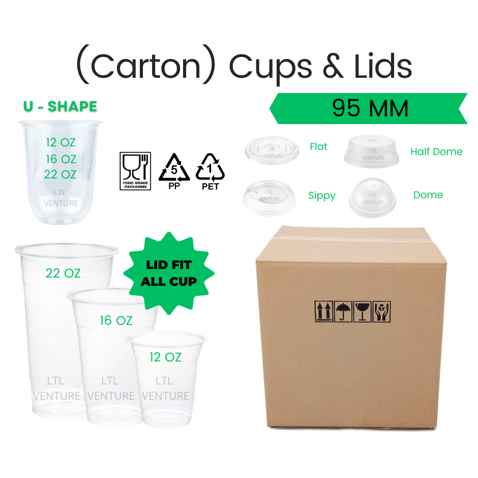 (CARTON BOX) 12/16/22oz PET Cup/PP Cup/U-Shape Clear/Flat/Dome/Sippy ...