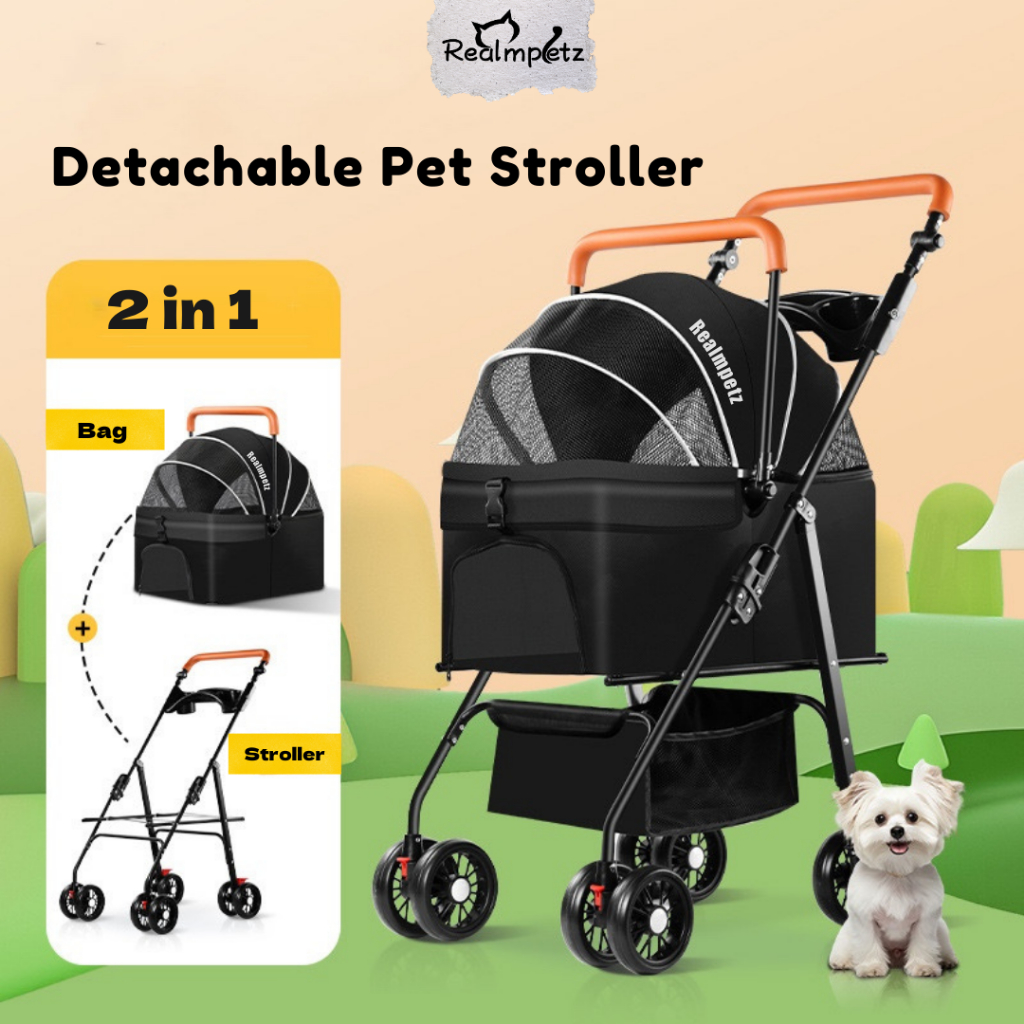 Realmpetz 2in1 Pet Stroller Trolley Foldable Detachable Cat & Dog Pet ...
