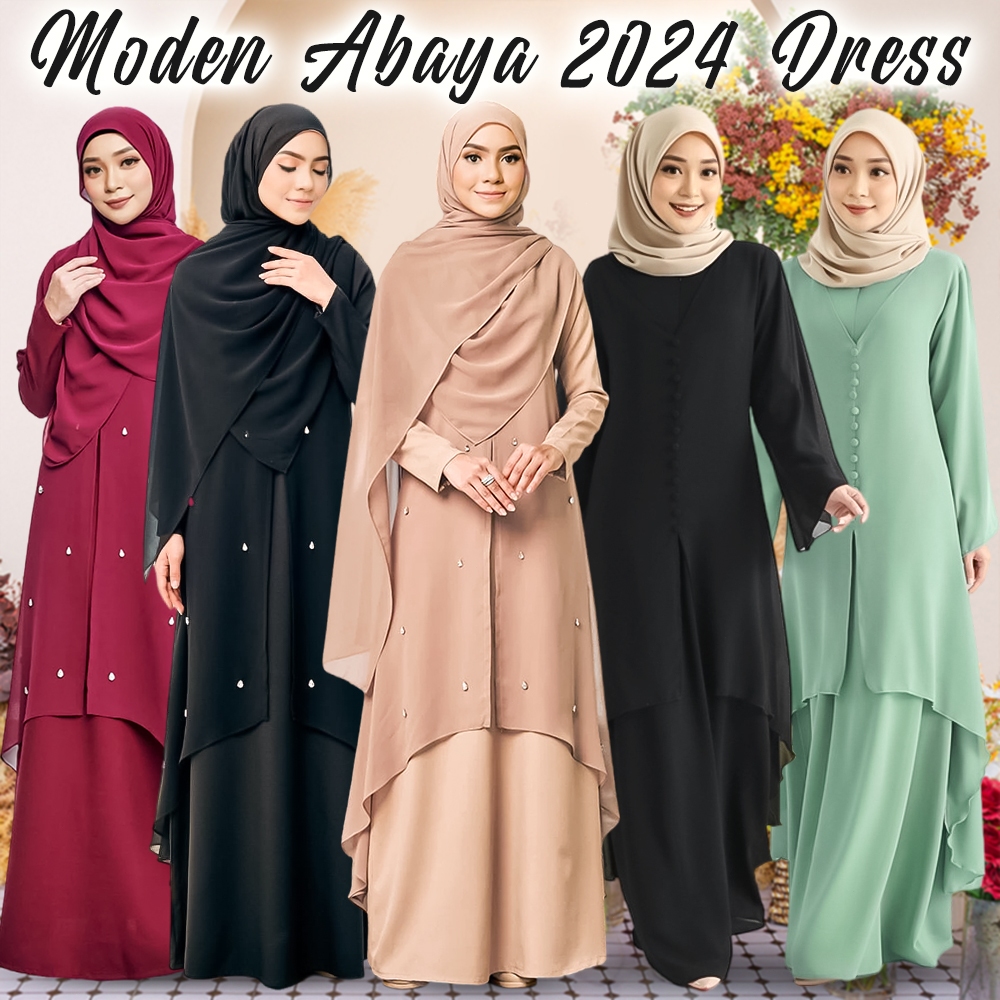 Abaya Muslimah Fashion Jubah Elegant Plain Dress Women Long Sleeve ...