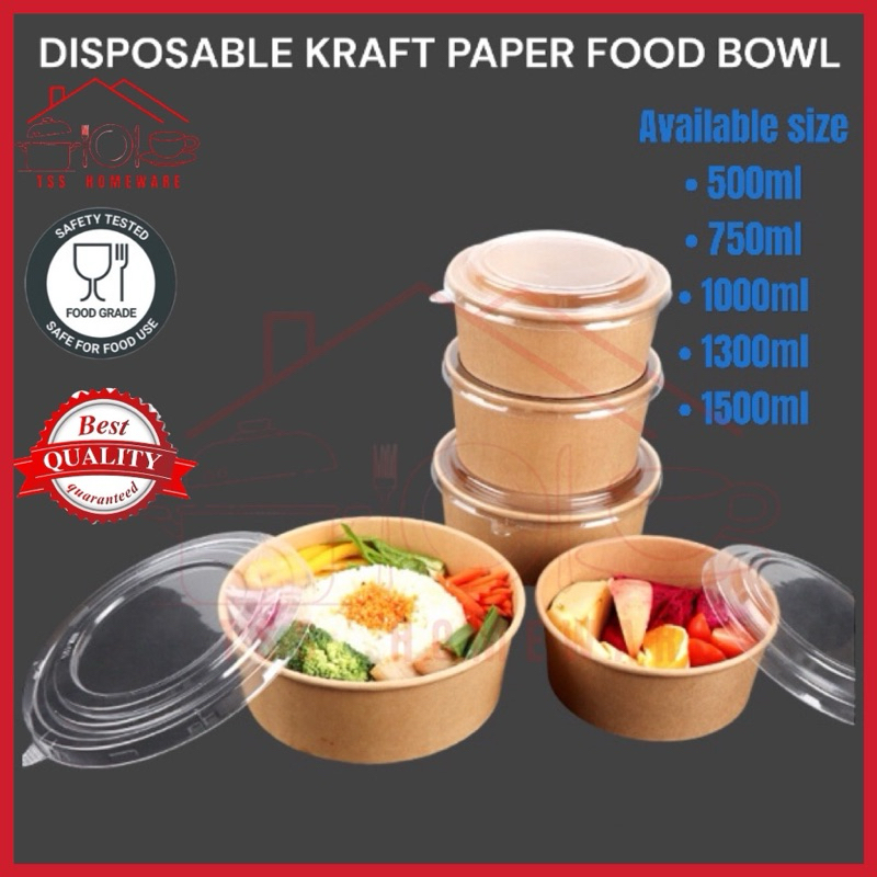 [Premium] Disposable Kraft Brown Paper Bowls Fruit Salad Bowl Food ...