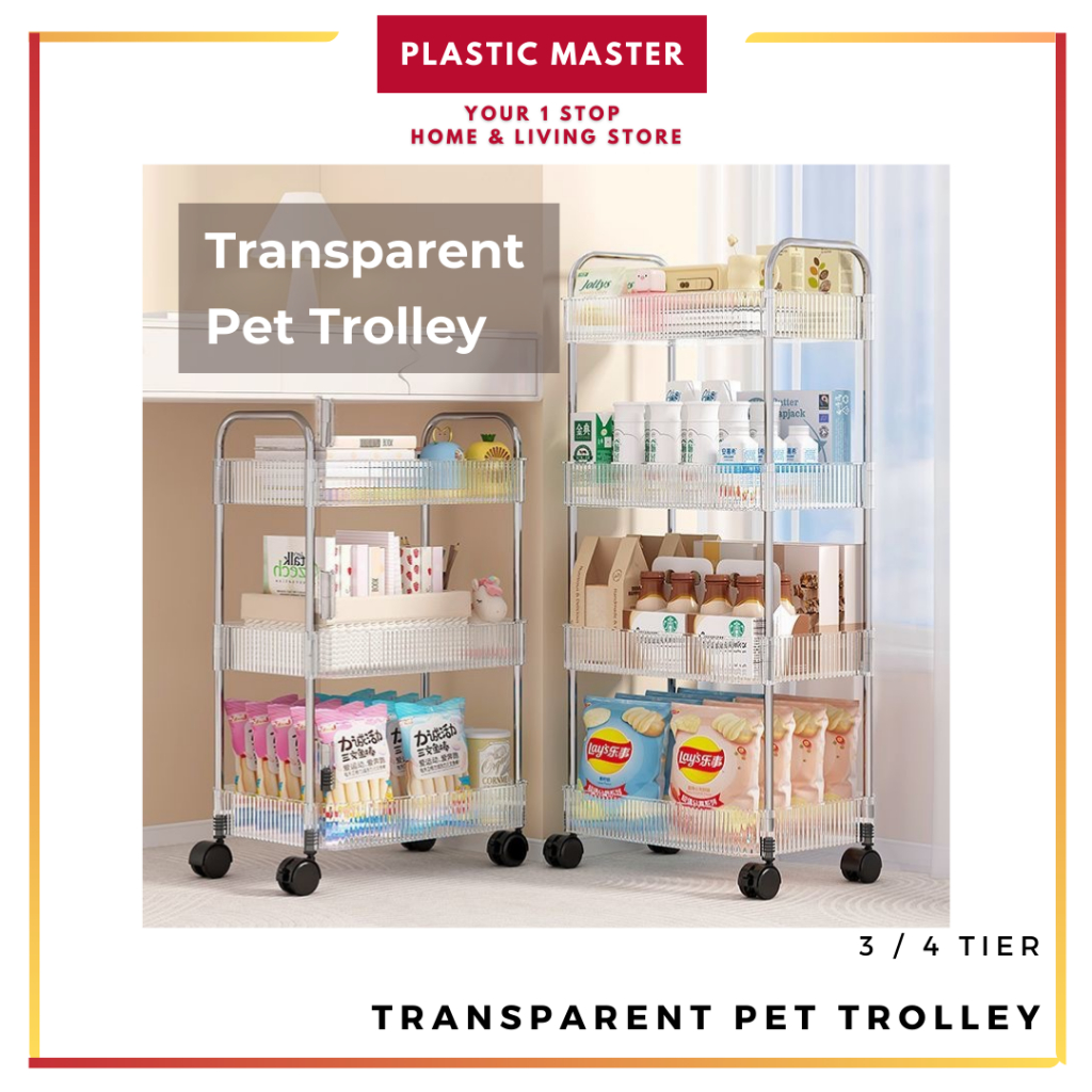 3/4 Tier Transparent Multipurpose Storage Trolley Rack Transparent ...