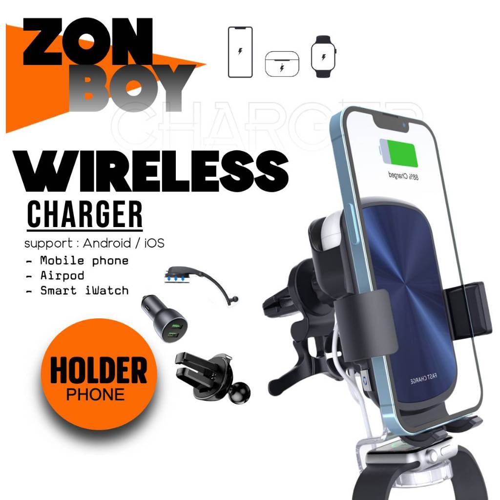 Wireless Car Charger Phone Holder Dashboard Fast Charging Fon Stand 15W ...