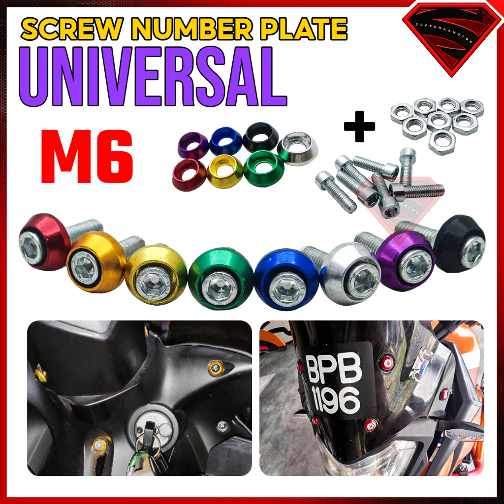 M6 NUMBER PLATE SCREW & NUT BODY COVER SET SCREW ( 20PCS ) UNIVERSAL ...
