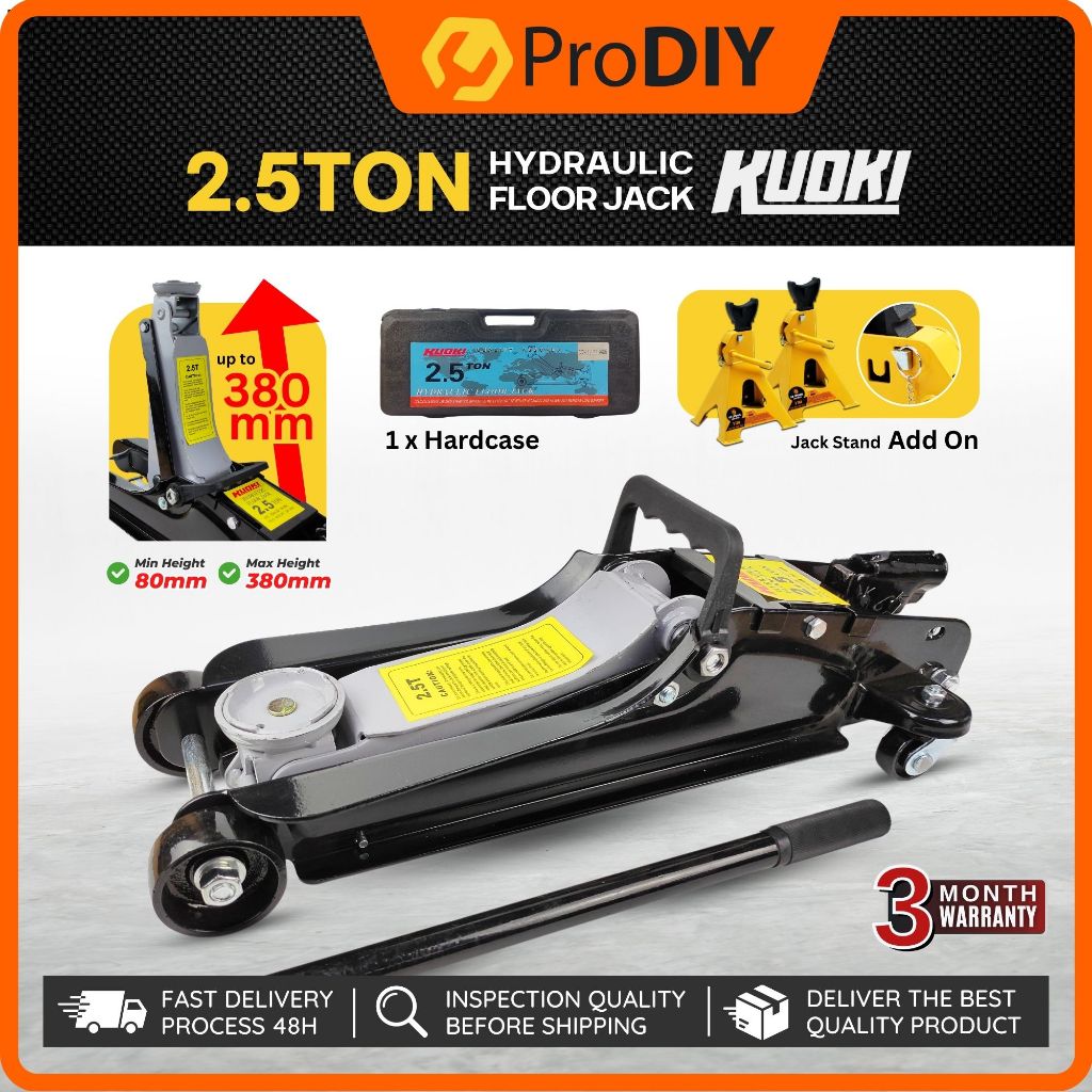 KUOKI 2.5 Ton Hydraulic Floor Jack Heavy Duty 80mm - 380mm Hardcase Car ...