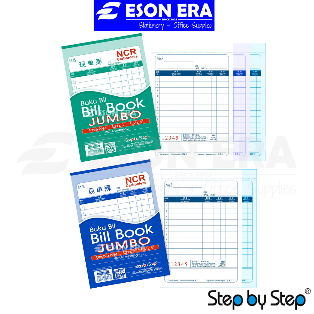 SBS Step by Step NCR Bill Book Jumbo 2ply / 3ply 3.5"x5" Buku Resit ...