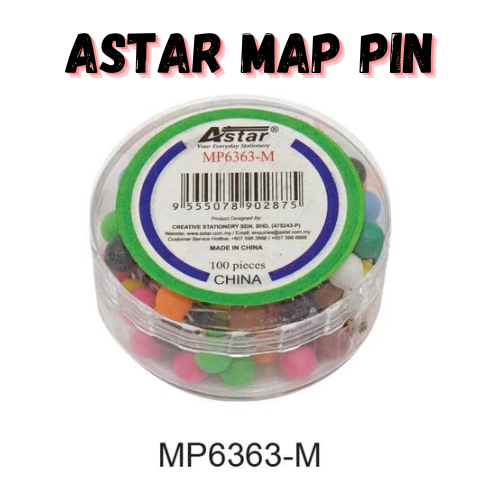 ASTAR Assorted Colours 6mm Map Pins / Paku Tekan / Paku Payung (100Pcs ...