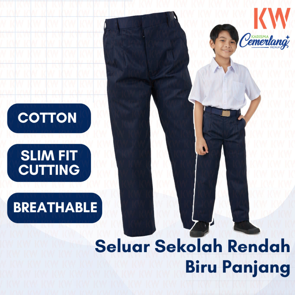 CEMERLANG SELUAR SEKOLAH RENDAH PANJANG BIRU TUA GETAH WITH ZIP AND ...