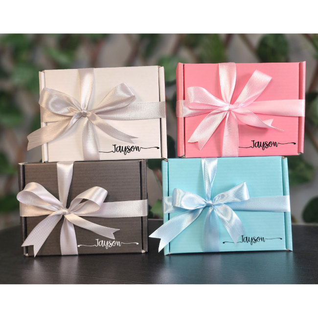 Small Personalized Gift Box with Custom Name Ribbon Greeting Card Shred ...