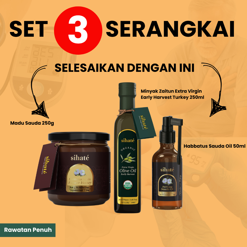 Bebas 3 Serangkai Madu Bunga Sauda, Habbatus Sauda Oil & Extra Virgin ...